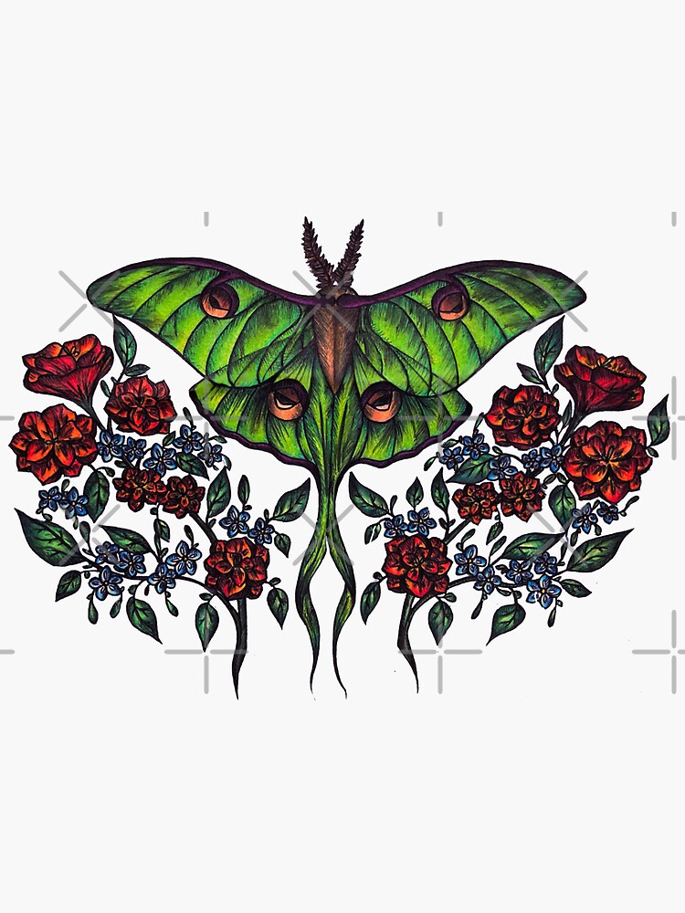 "Luna moth and roses" Sticker for Sale by MurphyMadness4 | Redbubble