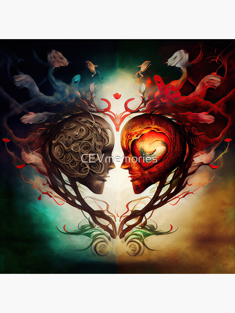 "Battle between the heart and the mind" Sticker for Sale by CEVmemories ...