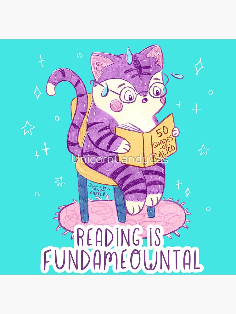 "Reading is Fundameowntal - Funny Cat Pun Reading Meme Illustration ...