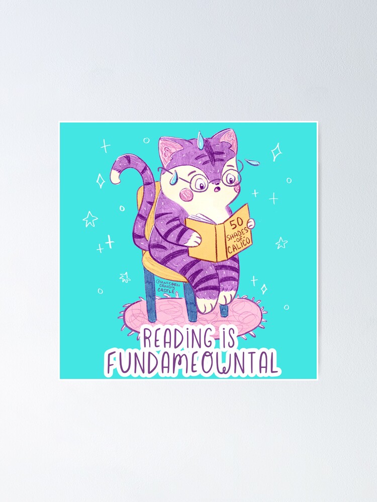 "Reading is Fundameowntal - Funny Cat Pun Reading Meme Illustration ...