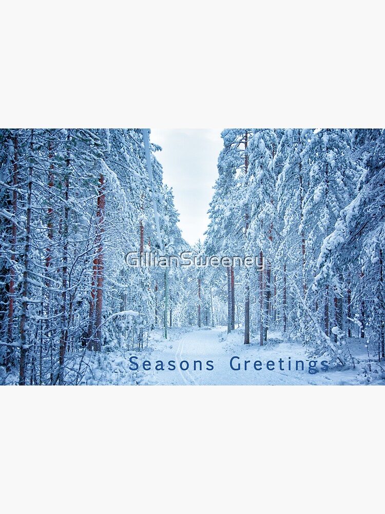 "Seasons Greetings, Snowy trees in Lapland, Finland" Sticker for Sale by GillianSweeney | Redbubble