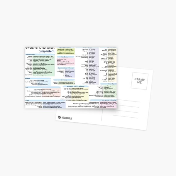 "Powershell Command Cheat Sheet" Postcard for Sale by jpjmoffett ...