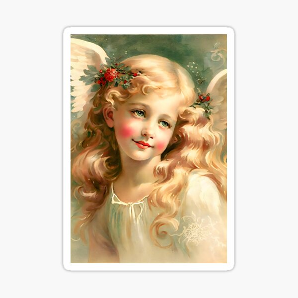 "Beautiful Watercolor Vintage Christmas Cherub Angel " Sticker for Sale ...