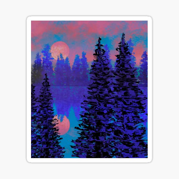 "A sunset with full moon reflecting on lake" Sticker for Sale by ...