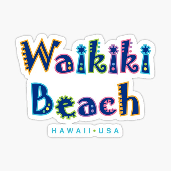 "Waikiki Beach Hawaii Retro Tropical Type Design" Sticker for Sale by ...
