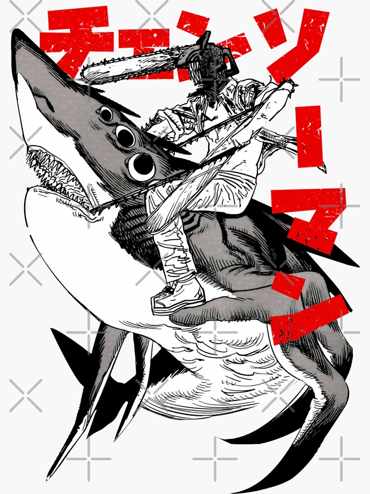 "Chainsaw Man - Riding Shark" Sticker for Sale by MarthaDay | Redbubble
