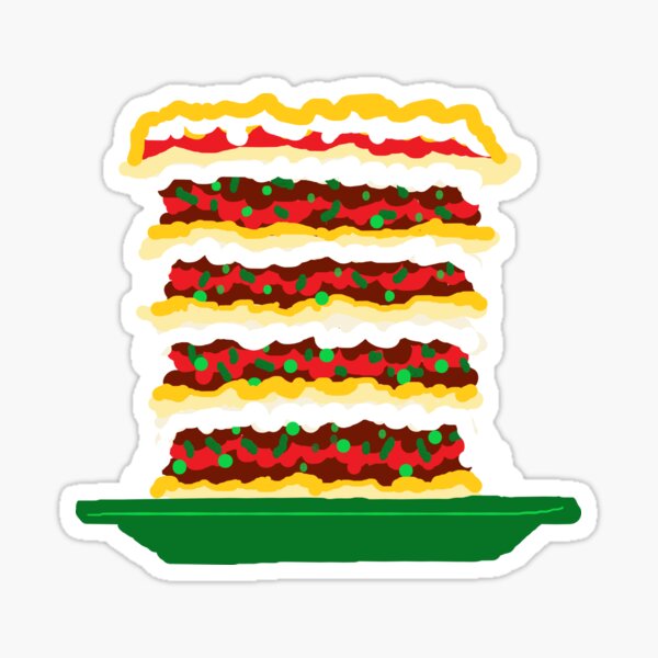 "Cheesy, Meaty, Tomato Filled Lasagna" Sticker for Sale by JLPeterson65 | Redbubble