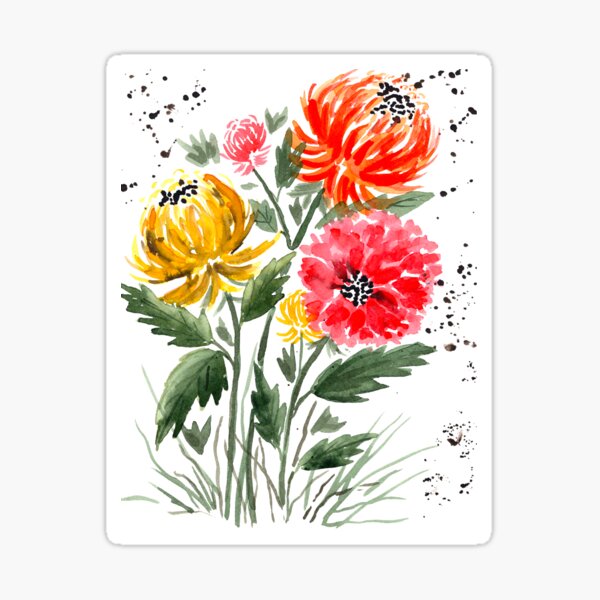 " Colorful watercolor mums in vase" Sticker for Sale by TammyClouzetArt ...