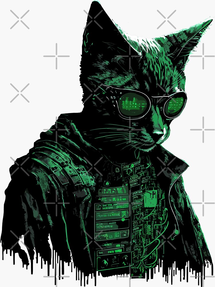 "Cyberpunk Matrix Hacker Cat" Sticker for Sale by ChasmicArt | Redbubble
