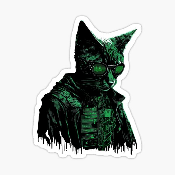 "Cyberpunk Matrix Hacker Cat" Sticker for Sale by ChasmicArt | Redbubble