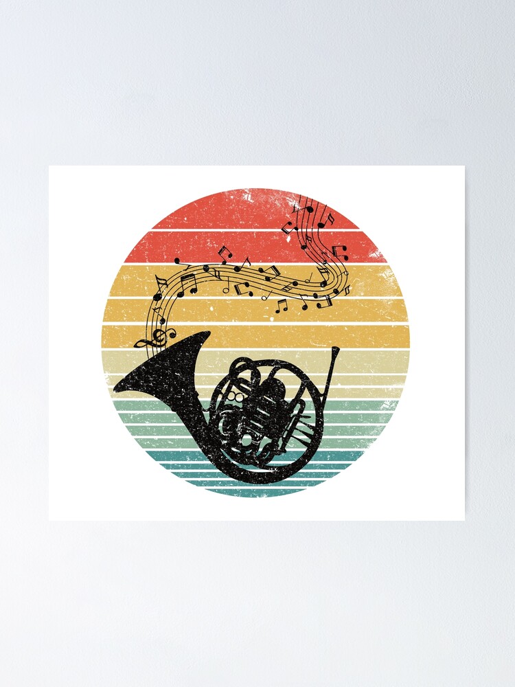 "French Horn And Music Notes On Vintage Sunset" Poster for Sale by ...