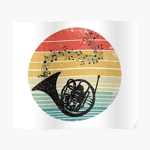 "French Horn And Music Notes On Vintage Sunset" Poster for Sale by ...