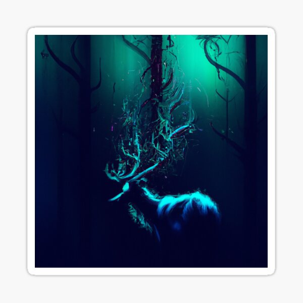 "Neon stag in the dark moody forest" Sticker for Sale by JaHuaRoPoD ...