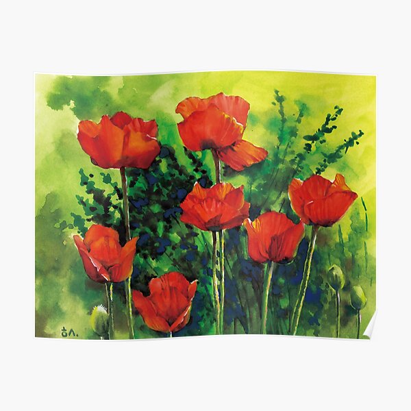 "Red Orange Poppy field" Poster for Sale by Heezel | Redbubble