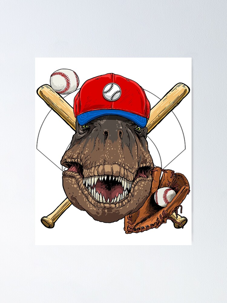 "Dinosaur Baseball Player T Rex Pitcher Catcher Coach Dino187" Poster ...