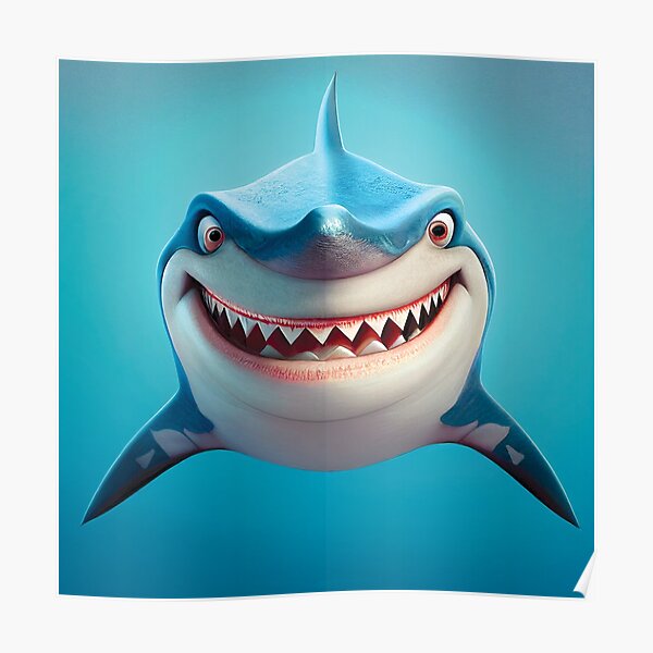 "Grinning Shark in Cartoon Style" Poster for Sale by Geminiartstudio ...