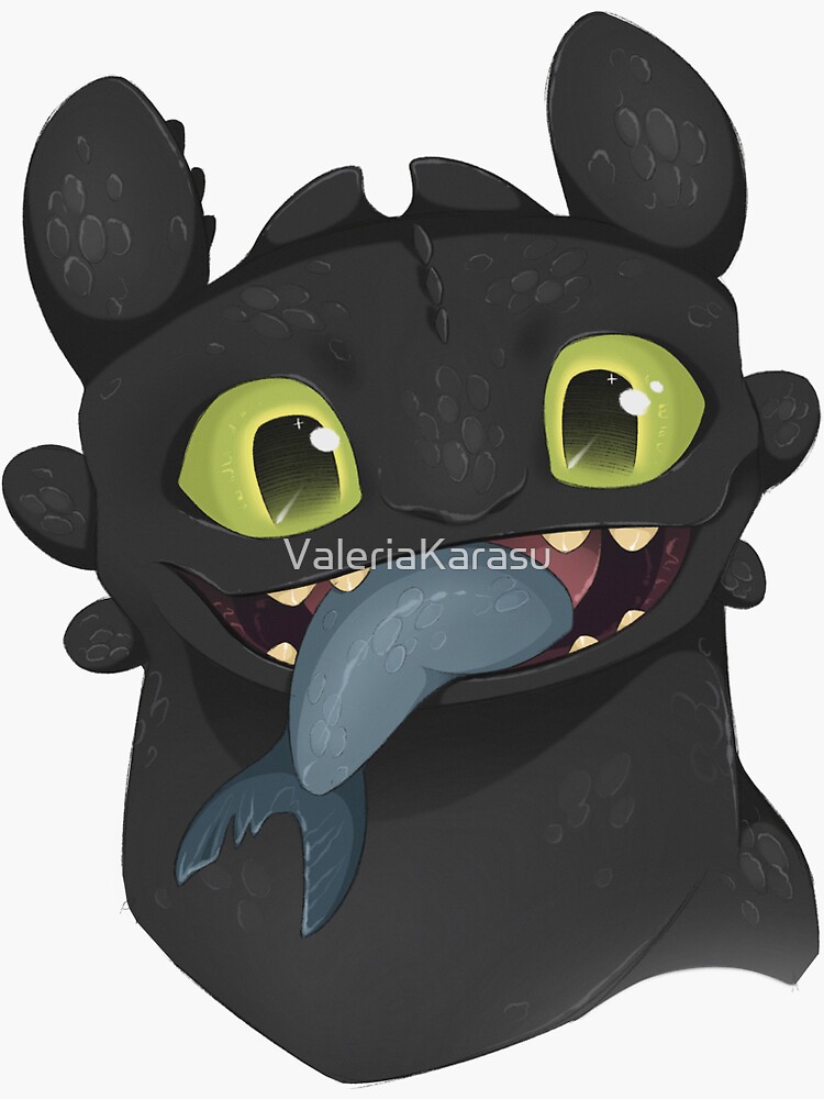 "Toothless & Fish" Sticker by ValeriaKarasu | Redbubble