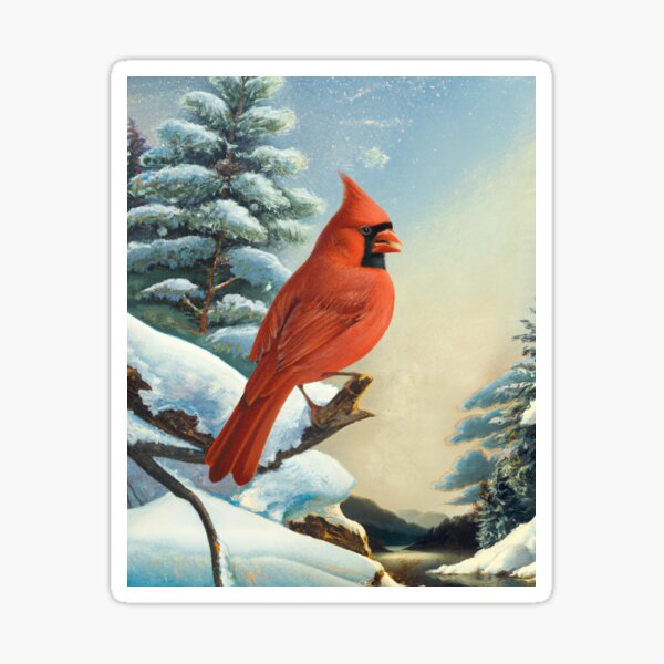 "Winter Cardinal Art Artwork Winter Scene Christmas Art" Sticker for ...