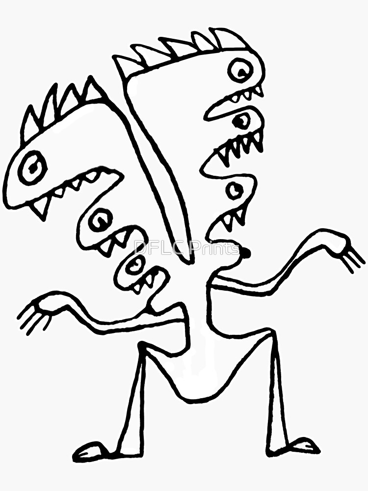 "Three head monster cartoon illustration" Sticker for Sale by ...