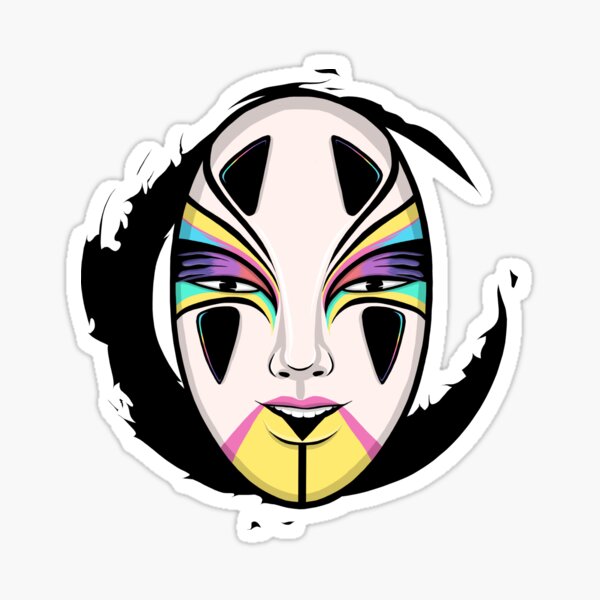"Japanese noh mask black circle" Sticker by Black-Aelita | Redbubble