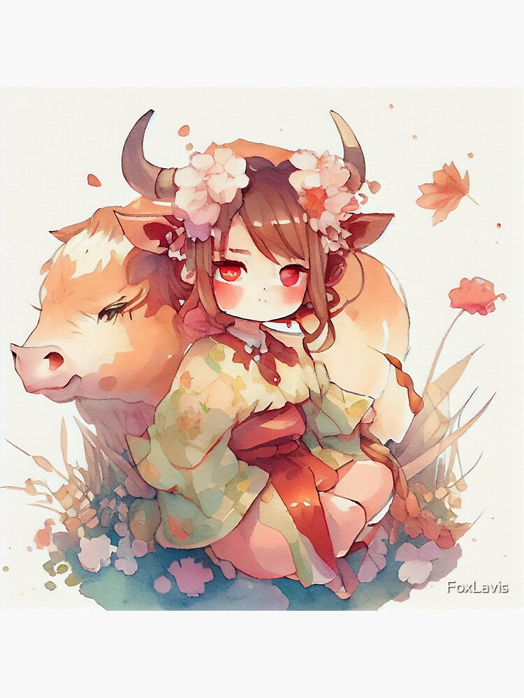 "Cute chibi girl with ox" Sticker for Sale by FoxLavis | Redbubble