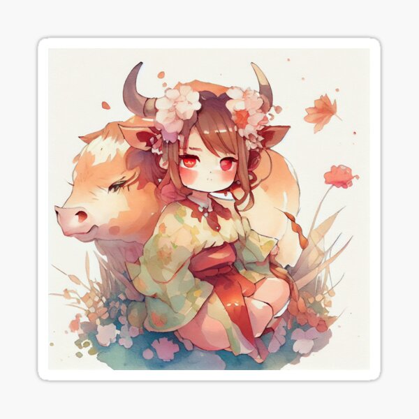 "Cute chibi girl with ox" Sticker for Sale by FoxLavis | Redbubble
