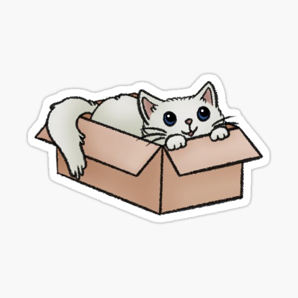 "Cute White Cat In A Box" Sticker for Sale by Zephyr-Studio | Redbubble