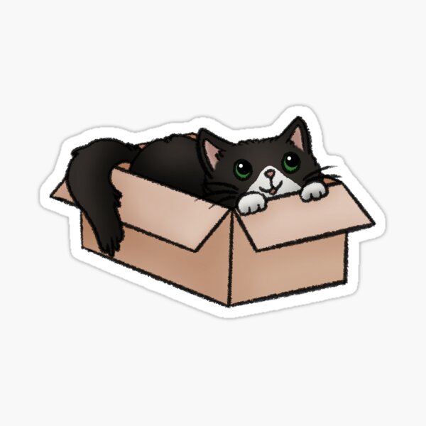 "Cute Tuxedo Cat In A Box" Sticker for Sale by Zephyr-Studio | Redbubble
