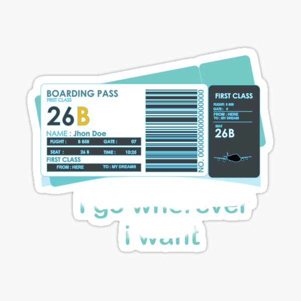 "plane ticket (i go wherever i want ) blue " Sticker for Sale by ...