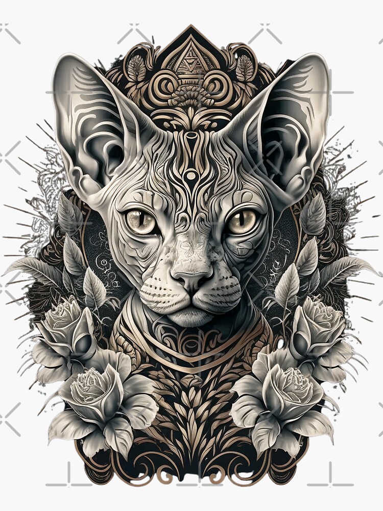 "Sphynx Cat Tattoo Design" Sticker for Sale by TortoPlus | Redbubble