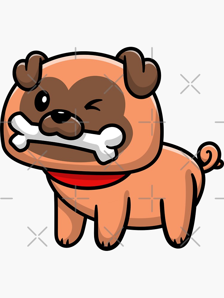 "Cute Baby Pug Eating Bone" Sticker for Sale by Animster | Redbubble