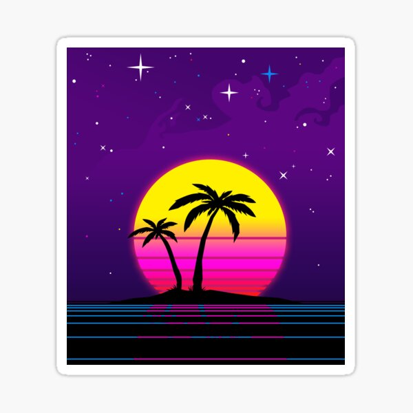 "Synthwave Island in the Sunset" Sticker for Sale by forge22 | Redbubble