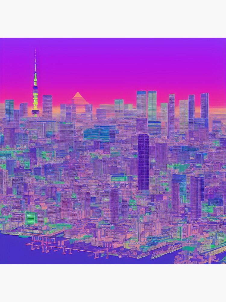 "Pixeled Vaporwave Colored Tokyo Skyline Japan" Sticker for Sale by ...