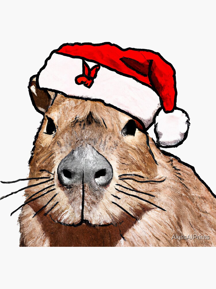 "Christmas Capybara Drawing Digital Art" Sticker for Sale by ...