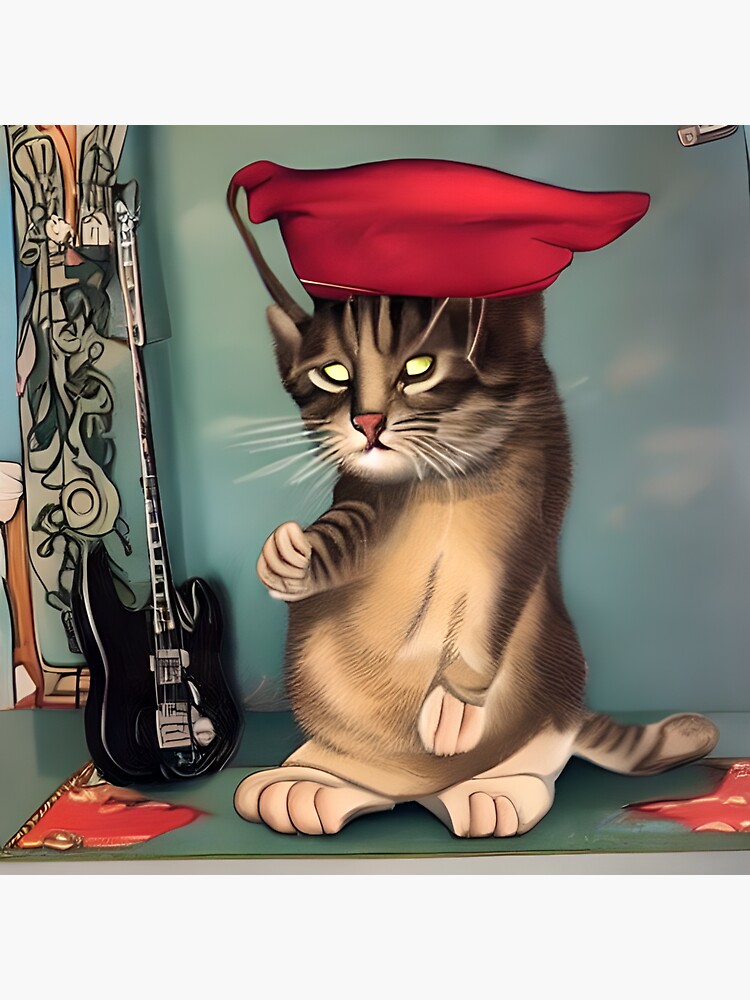 "HIP GUITAR CAT" Sticker for Sale by Creature-Love | Redbubble