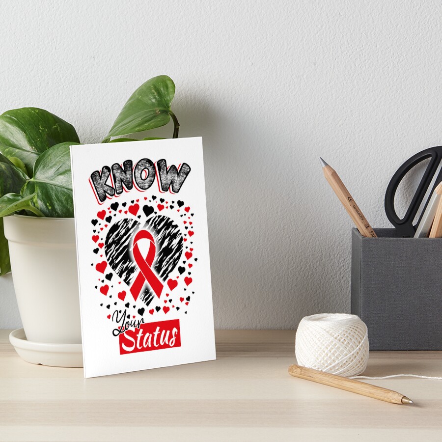 " Know Your Status Red Ribbon Hiv & Aids Awareness Virus " Art Board ...