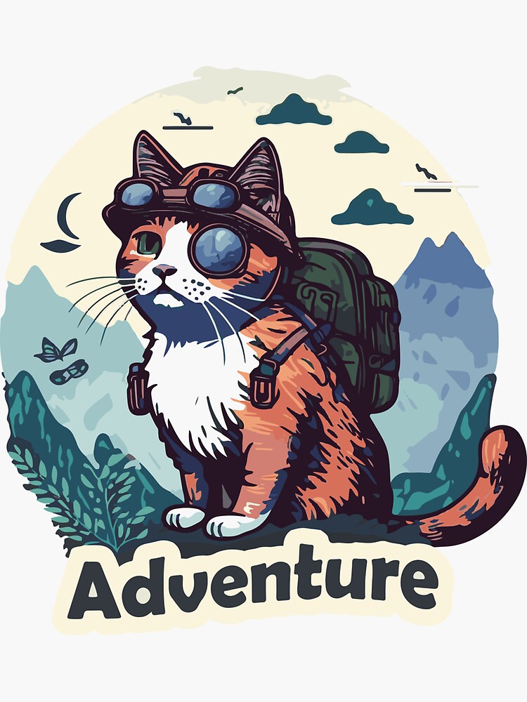 "Adventure Cat Goes On A Hike" Sticker for Sale by fantasy-cats | Redbubble