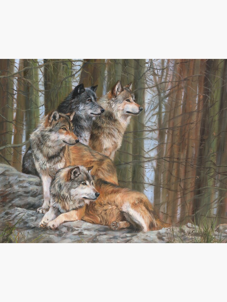 "Four Wolves" Sticker by davidstribbling | Redbubble