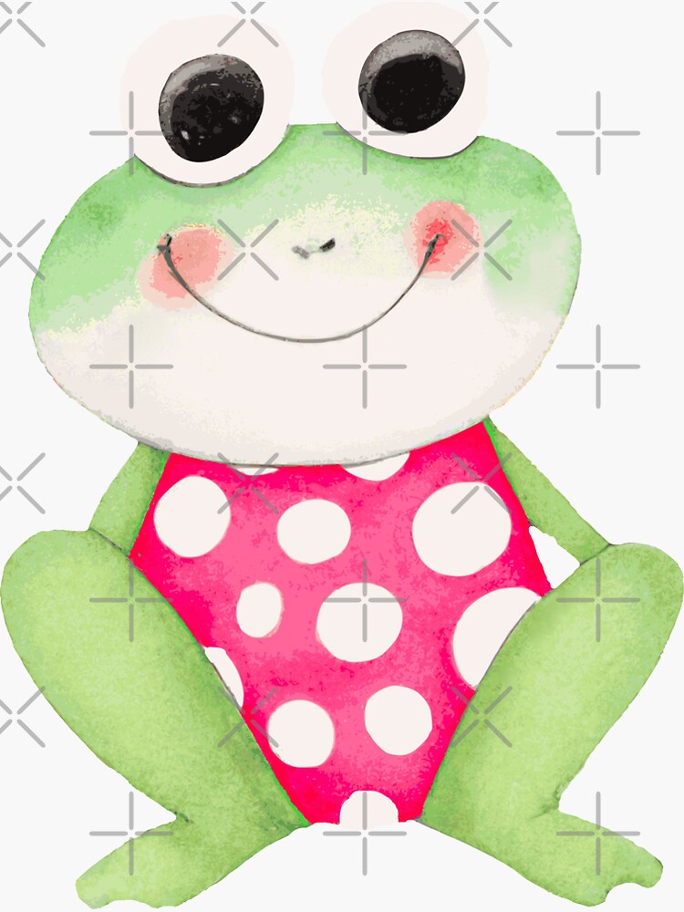 "This watercolour baby frog wearing a red polka dots bathing suit is ...