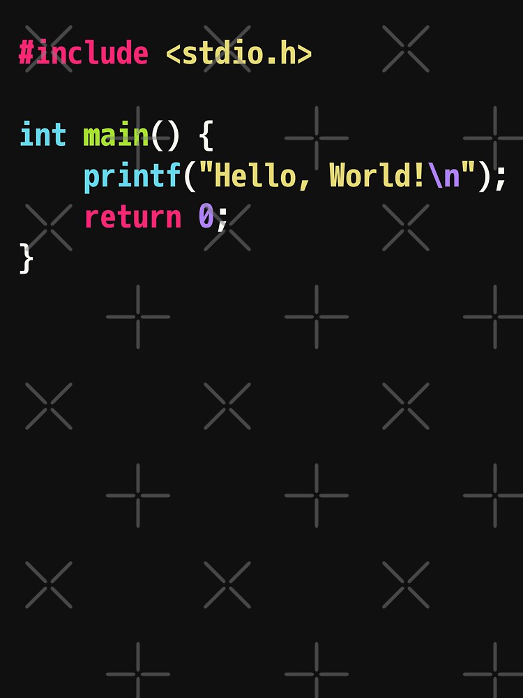  Hello World C Code Dark Scheme Syntax Highlighting T shirt By