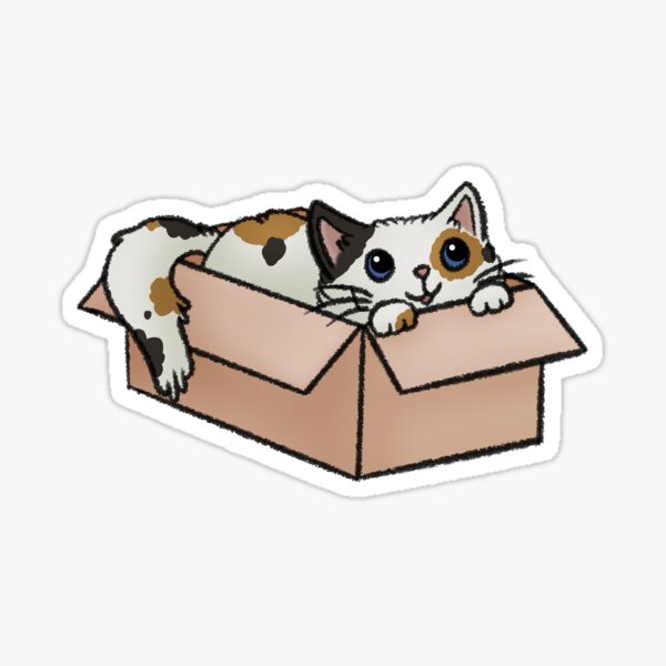 "Cute Calico Cat In A Box" Sticker for Sale by Zephyr-Studio | Redbubble