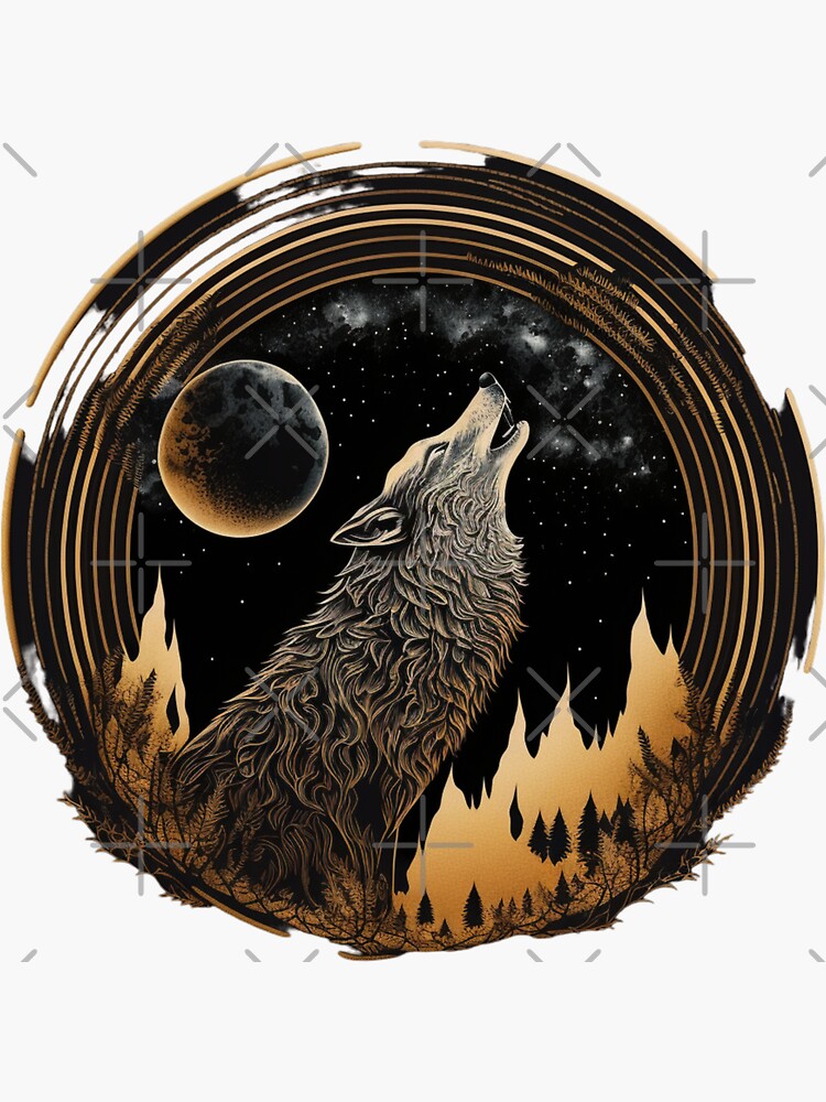 "Gold Howling Wolf " Sticker for Sale by tasbir001 | Redbubble