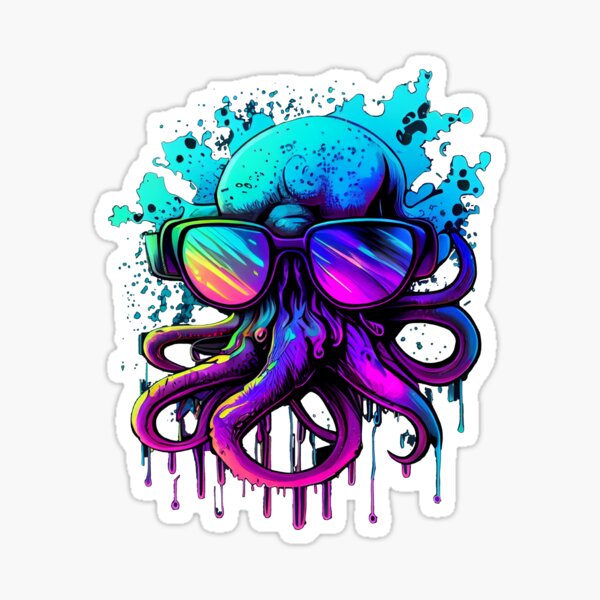 "Cool Neon Octopus " Sticker for Sale by CatchyCave | Redbubble