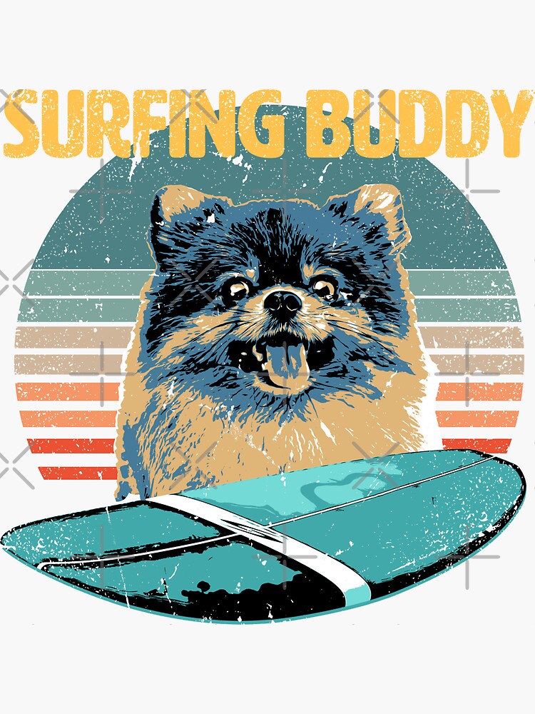 "Surfing Buddy - Funny & Cute Pomeranian Pomeranian" Sticker for Sale ...