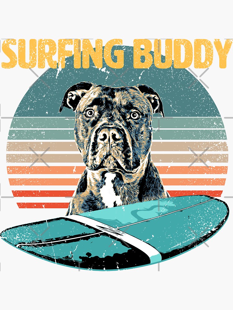 "Surfing Buddy - Funny & Cute Staffordshire Terrier" Sticker for Sale ...