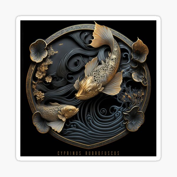 "Sacred Geometry Yin Yang Koi fish Royal Art Deco Art" Sticker for Sale ...