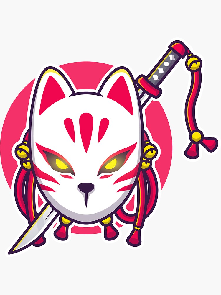 "Cute kitsune with sword cartoon character" Sticker for Sale by OmkvO ...