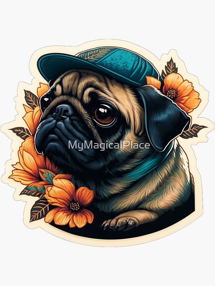 "Hip Hop Pug Wearing Baseball Cap" Sticker for Sale by MyMagicalPlace ...