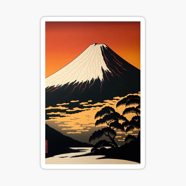 "Japanese Mountains and tree Ukiyo e illustration" Sticker for Sale by ...