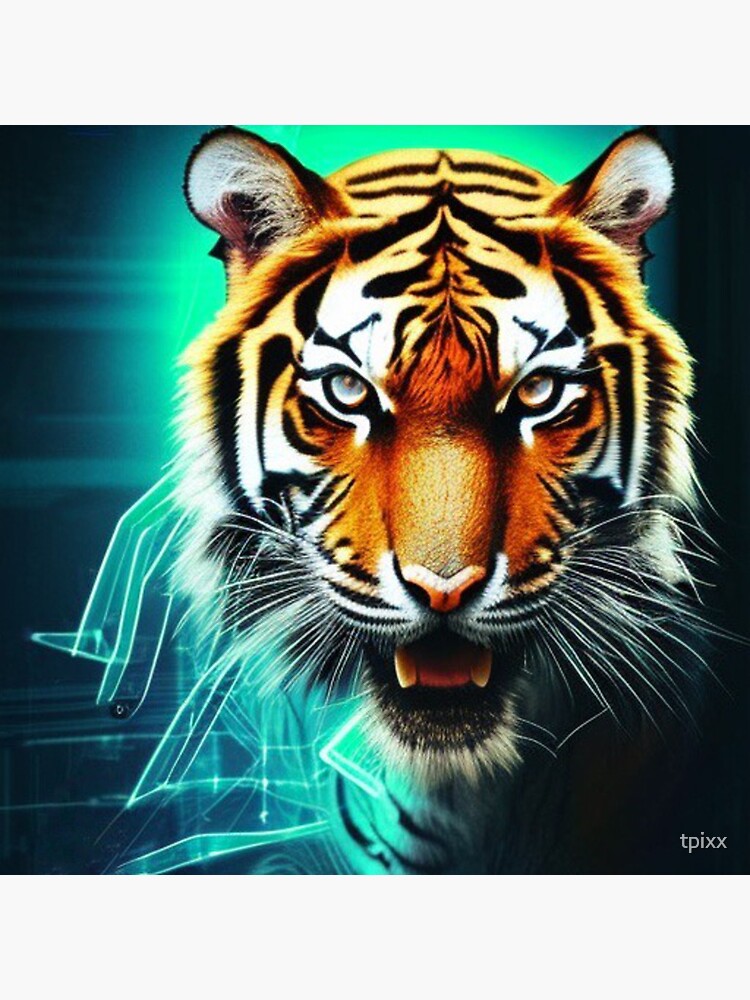 "Cyber Tiger Head Unique Art Created by AI" Sticker for Sale by tpixx ...